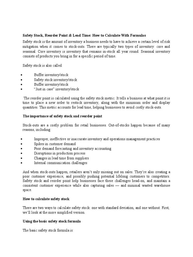 Safety Stock | PDF | Inventory | Financial Capital