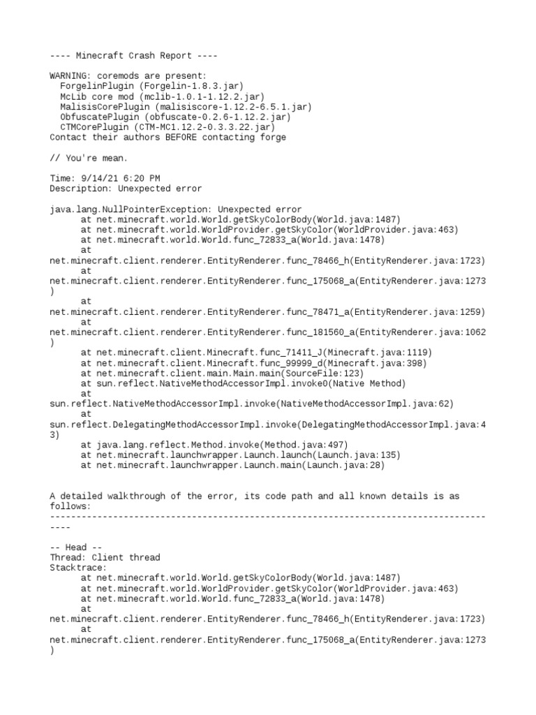 Crash 2021 09 14 - 18.20.07 Client | PDF | Java (Programming Language) | Java Virtual Machine