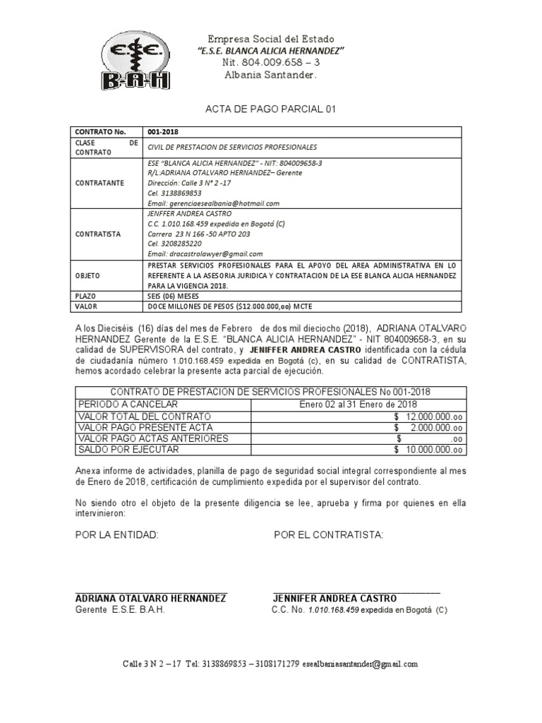 Acta de Pago Parcial Juridica | Descargar gratis PDF | Bogotá