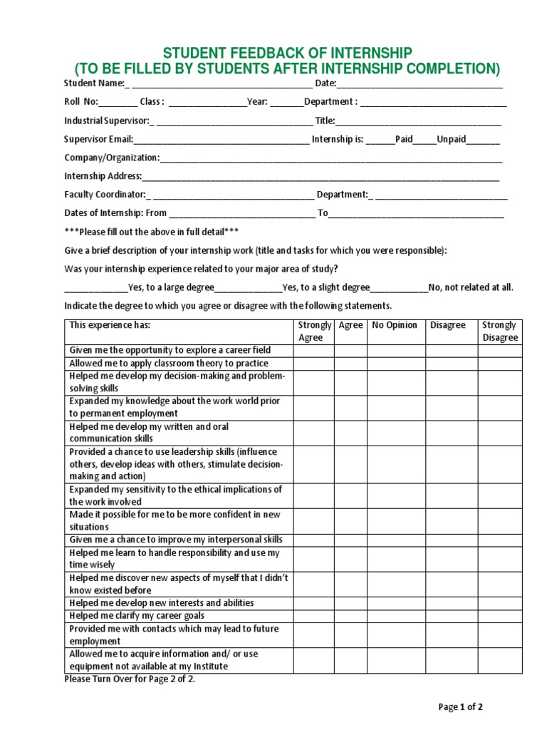 Internship Feedback Form Template | PDF | Job Hunting | Internship