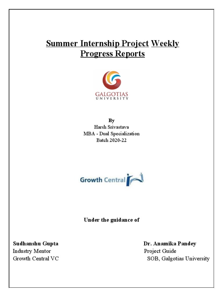 Summer Internship Project Weekly Progress Reports: Under The Guidance ...