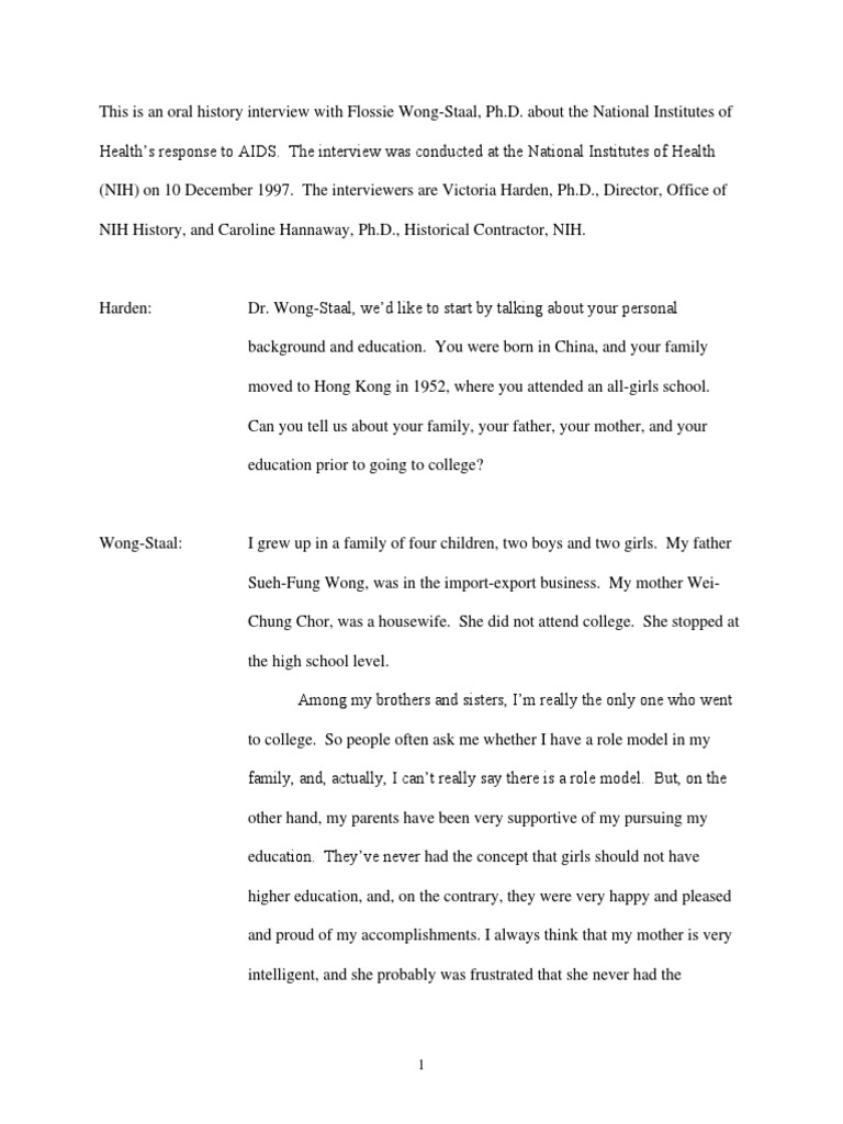 Wong-Staal Flossie Oral History 1997 | PDF | Cell Nucleus | Retrovirus