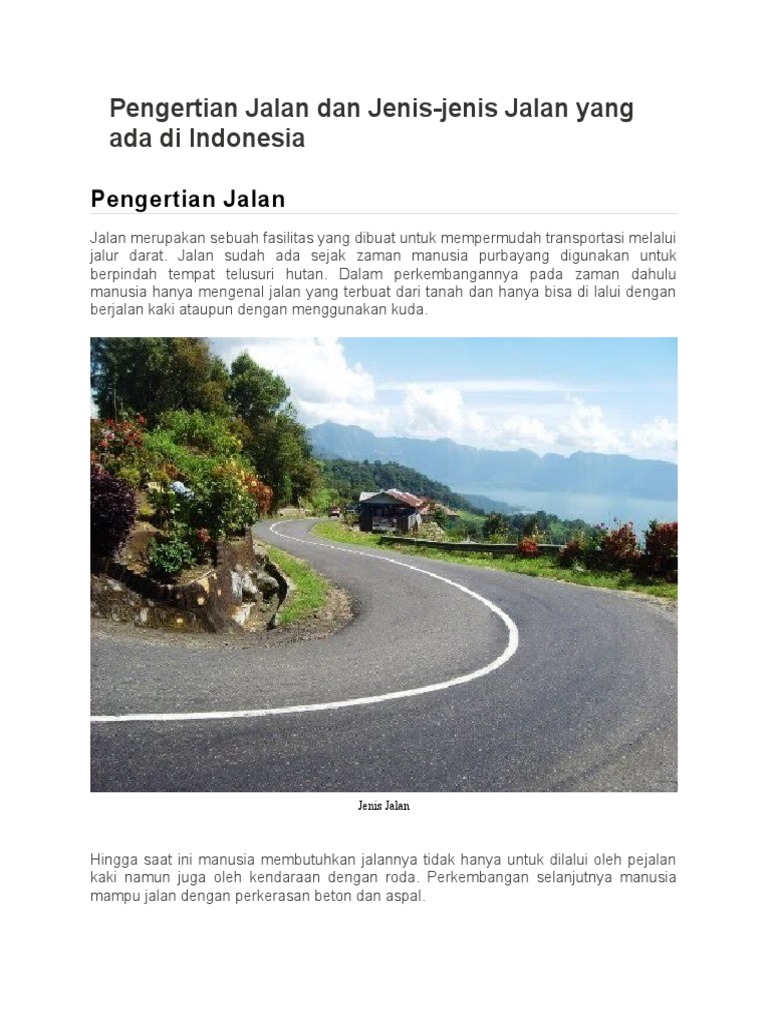 Pengertian Jalan Dan Jenis-Jenis Jalan Yang Ada Di Indonesia | PDF