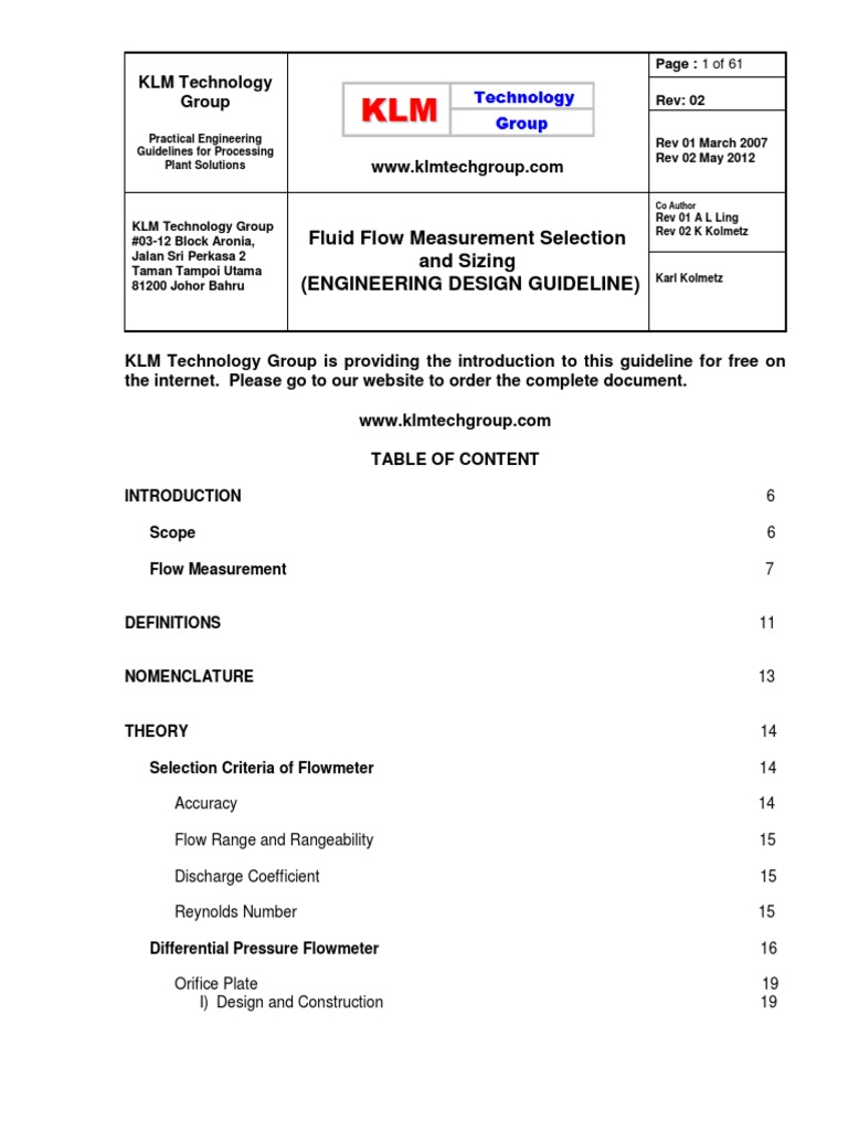 KLM - Fluid Flow Measurement Selection and Sizing | PDF | Flow ...