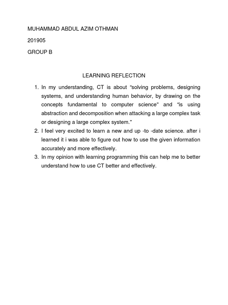 Learning Reflection | PDF