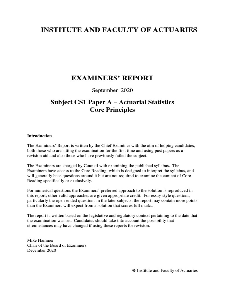 Institute and Faculty of Actuaries: Subject CS1 Paper A - Actuarial ...