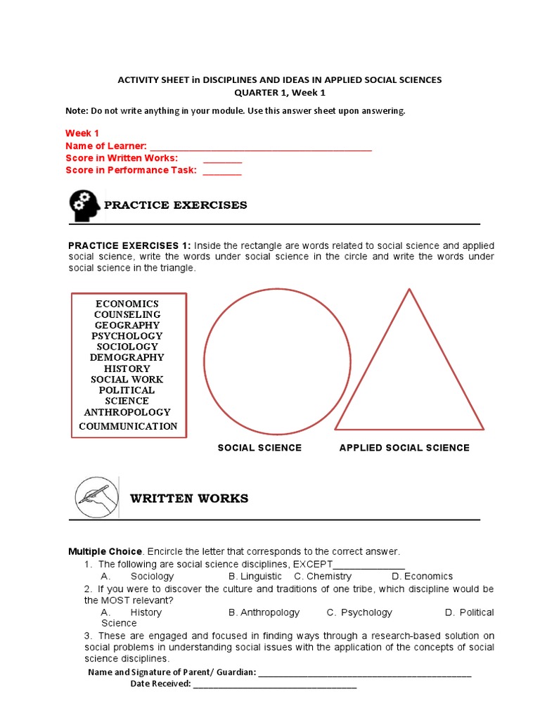 Answer Sheet For Week 1-8 Diass q1 | PDF | Psychotherapy | Communication