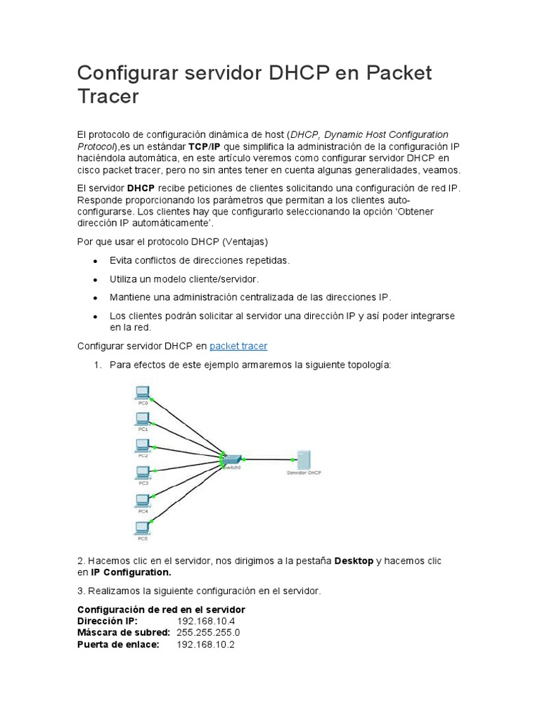 Configurar Servidor DHCP, DNS, Web | PDF | Dirección IP | sistema de nombres de dominio