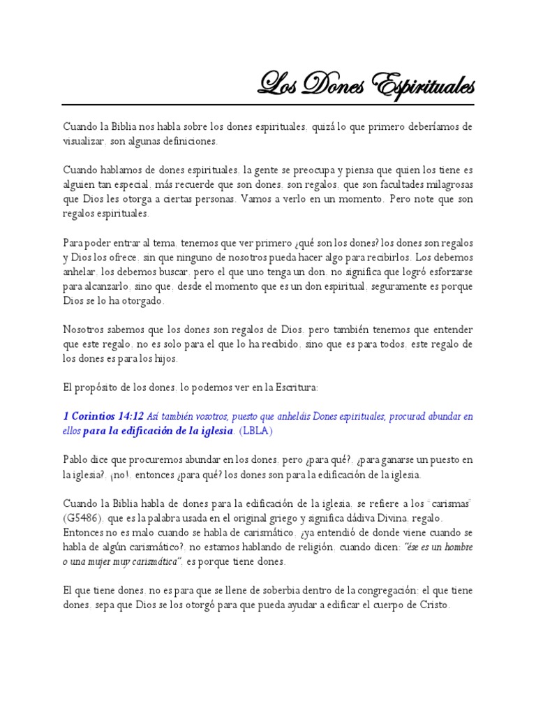 Dones Espirituales: Regalos de Dios | PDF | Profecía | Primera epístola ...