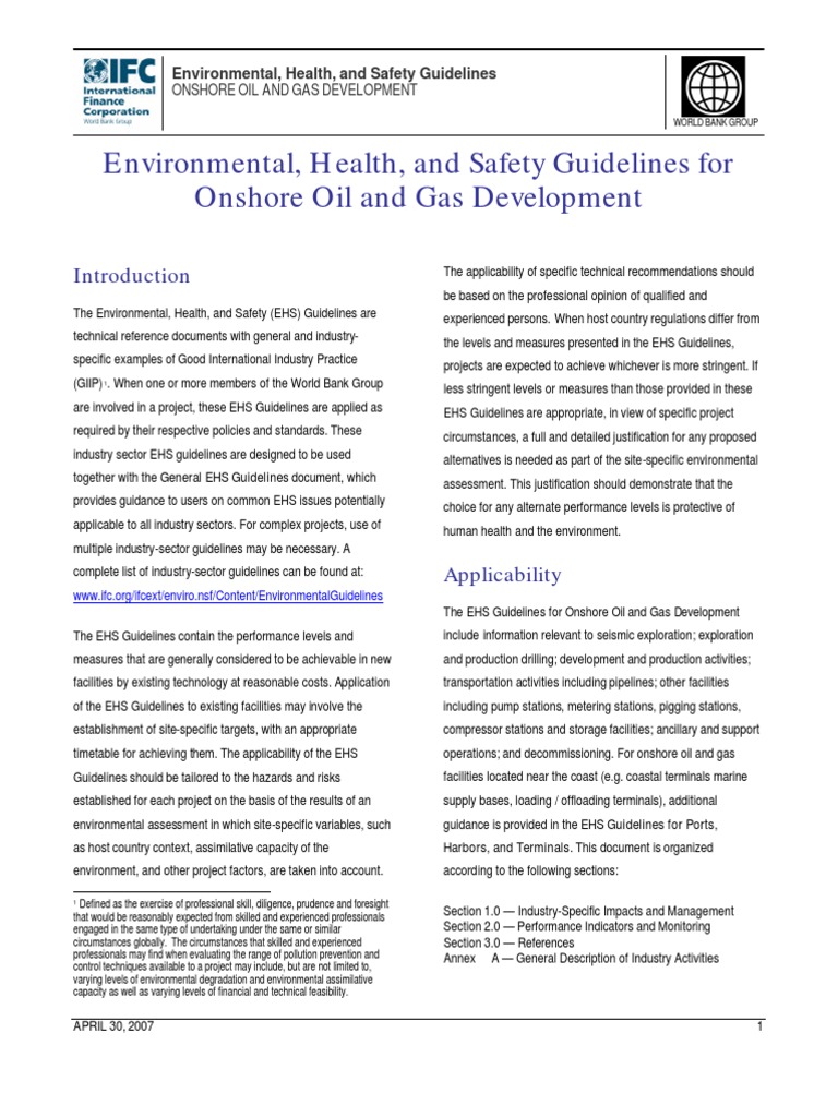 EHS Guidelines Onshore - IfC | PDF | Natural Gas | Exhaust Gas