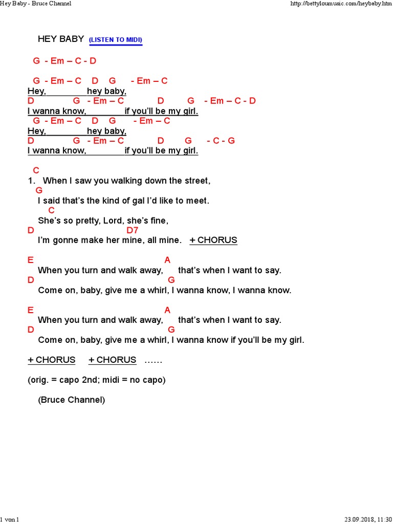 Hey Baby - Bruce Channel | PDF