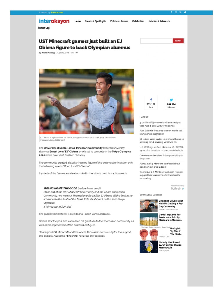 UST Minecraft Gamers Just Built An EJ Obiena Figure To Back Olympian ...