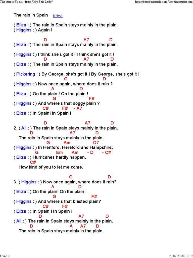 My Fair Lady: The Rain in Spain Lyrics | PDF | Musical Compositions | Songs