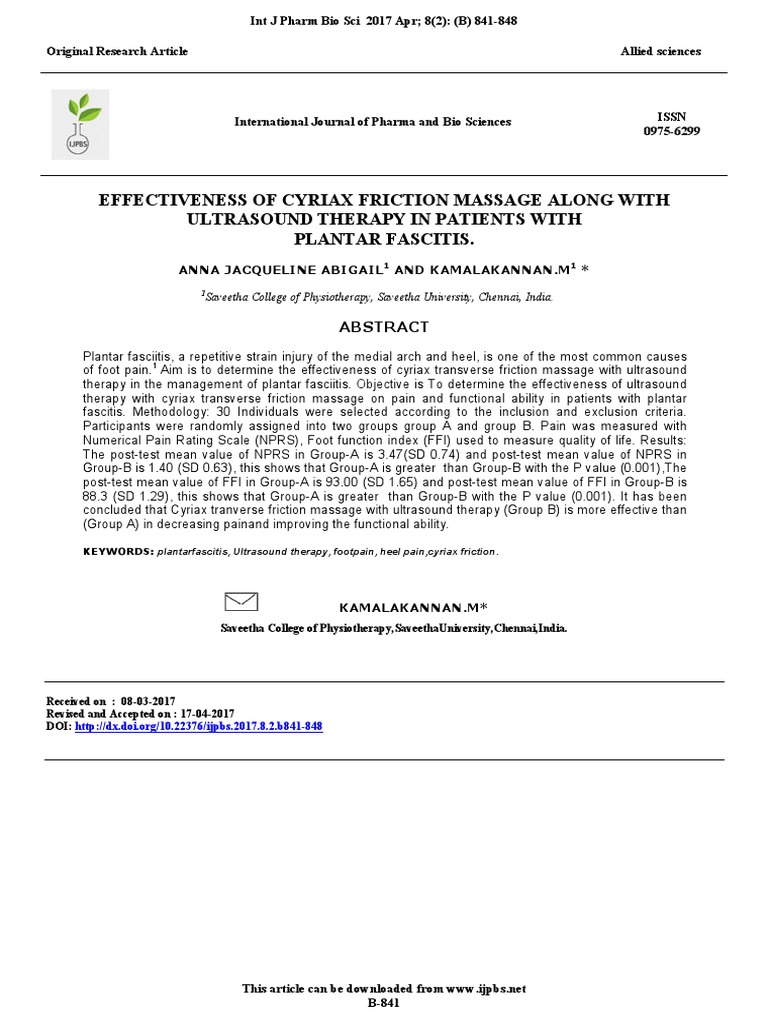 Effectiveness of Cyriax Friction Massage Along With Ultrasound Therapy ...