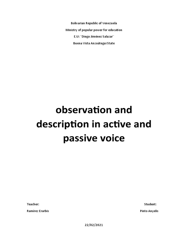 Observation and Description in Active and Passive Voice | PDF | Wellness