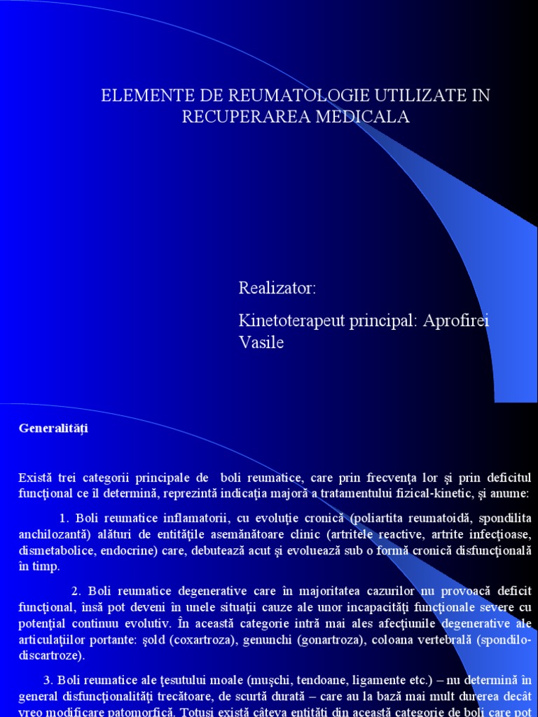 Elemente de Reumatologie Utilizate in Recuperare Medicala | PDF