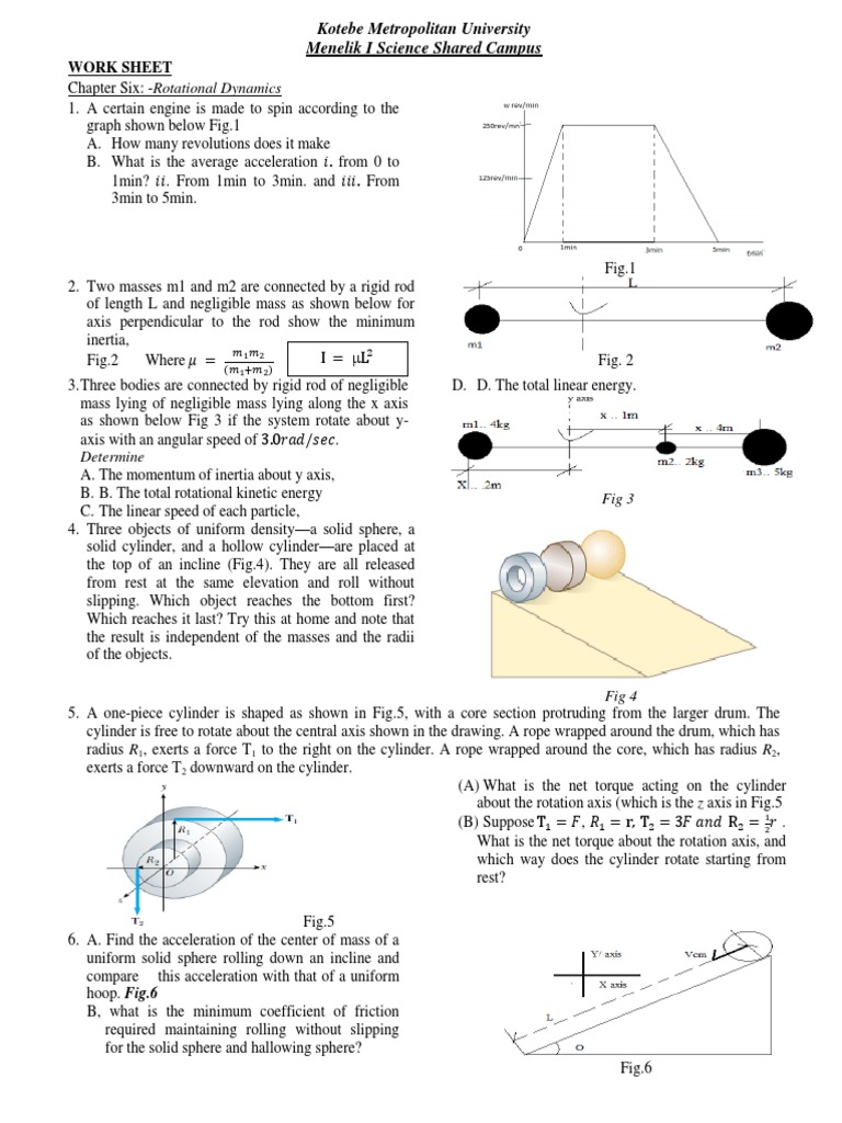 Worksheet F Ch6 | PDF | Rotation Around A Fixed Axis | Torque
