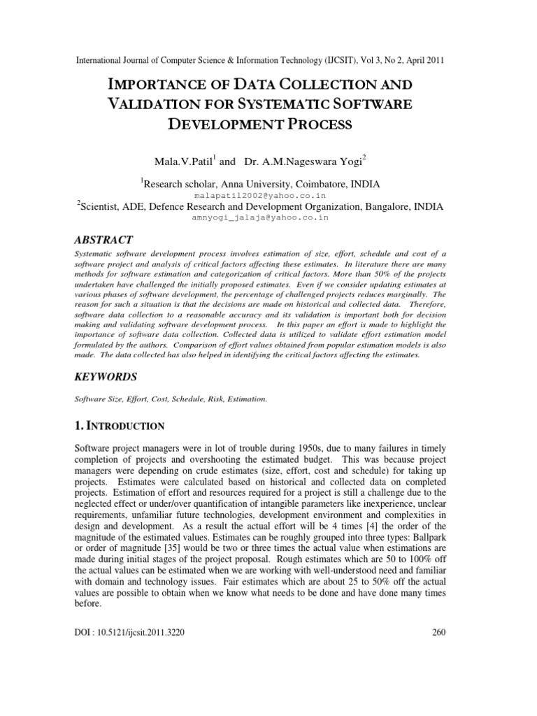 Importance of Data Collection and Validation For Systematic Software Development Process | PDF