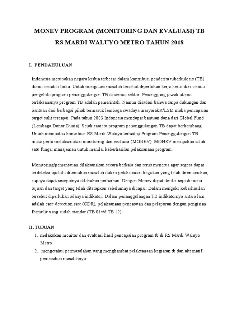 Monev Program TB RS Mardi Waluya 2018 | PDF | Bisnis | Ilmu Sosial