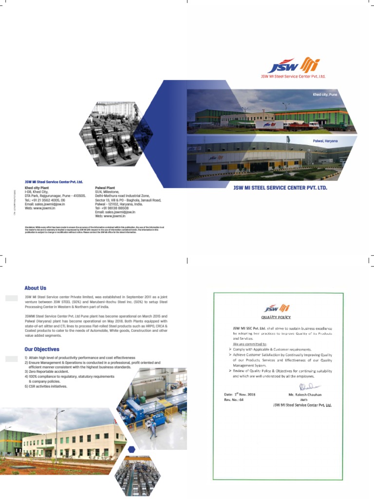JSW MI Company Profile | PDF | Secondary Sector Of The Economy