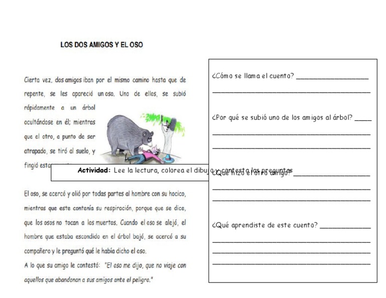 Lecutra de Comprensión Sobre Los Dos Amigos y El Oso | PDF