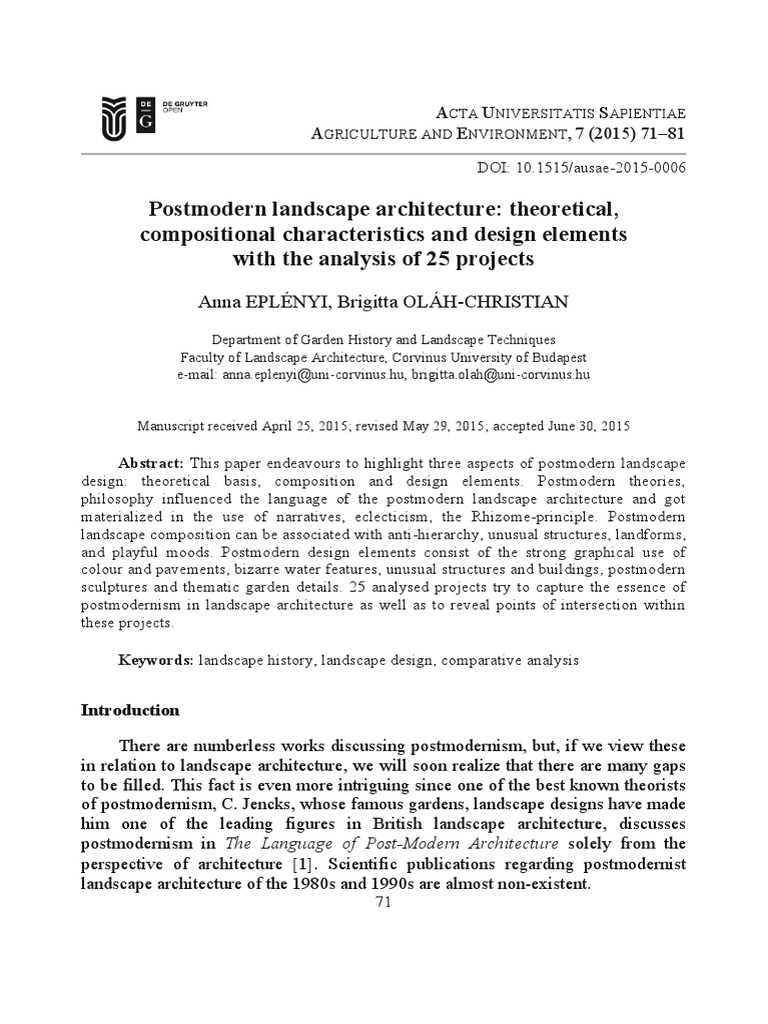 Postmodern Landscape Architecture: Theoretical, Compositional ...