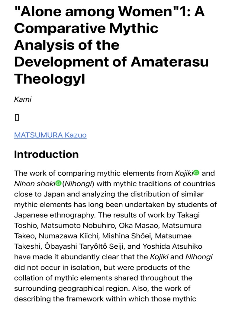 "Alone Among Women": A Comparative Mythic Analysis of The Development of Amaterasu Theology | PDF