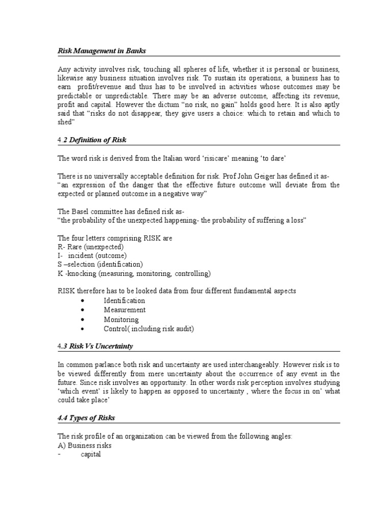 Risk Management in Banks | PDF | Risk Management | Financial Capital