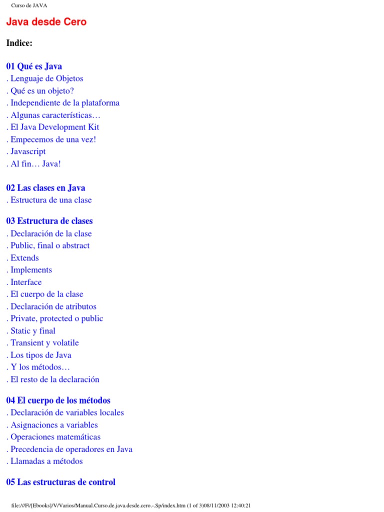 Manual Curso de Java Desde Cero | PDF | Objeto (informática) | Java (lenguaje de programación)