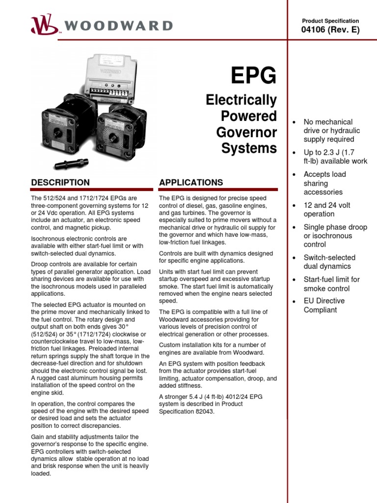 Woodward EPG Actuator Governor Systems | PDF | Engines | Electric Generator