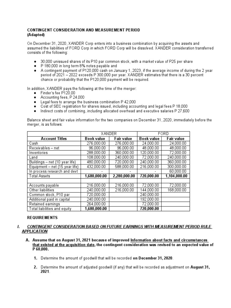 I. Contingent Consideration Based On Future Earnings With Measurement ...