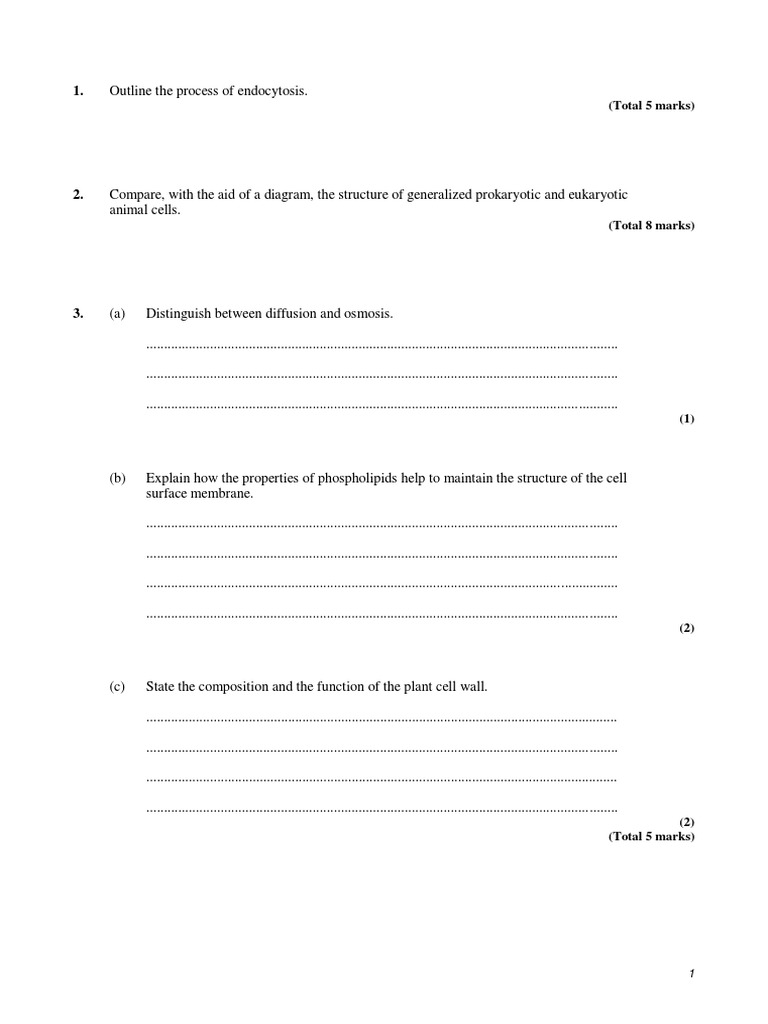 IB Released Questions On 01 Cell Biology | PDF | Cell (Biology) | Cell ...