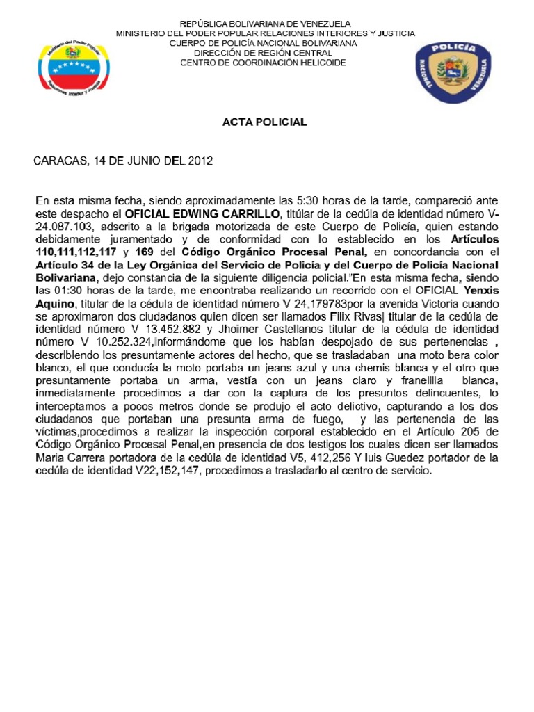 Actas Policiales | PDF