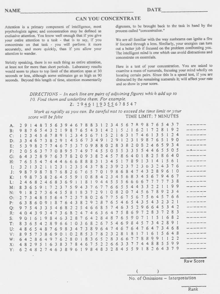 Concentration Test | PDF