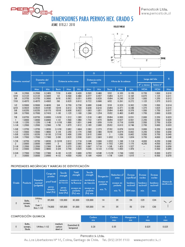 Perno Grado 5 Dimensiones PERNOSTOCK | PDF