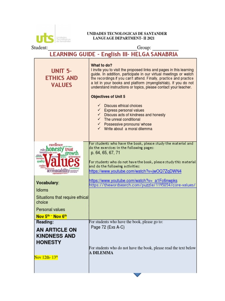 Learning Guide Unit5 English3 II 2021 | PDF | Communication