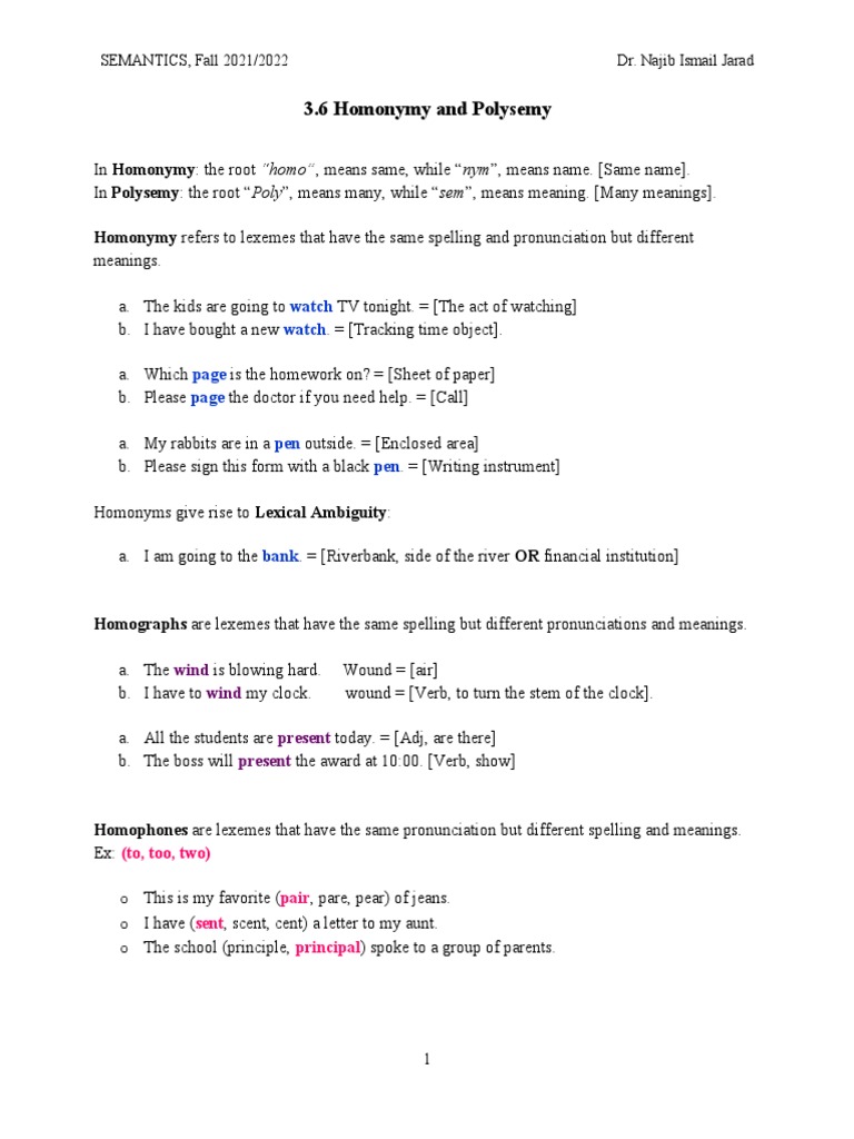 3.6 Homonym and Polysemy - NOTES | PDF | Syntax | Human Communication