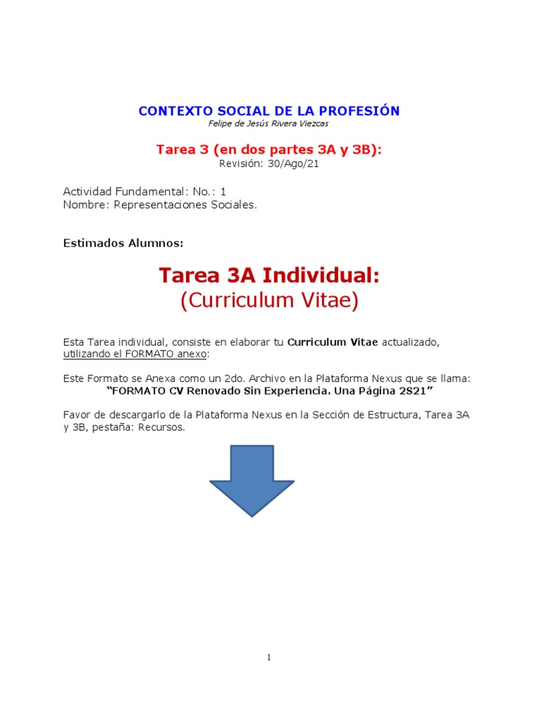 Tareas 3A y 3B. Curriculum Vitae y Rep. Sociales. CSP. 2S21... | PDF ...