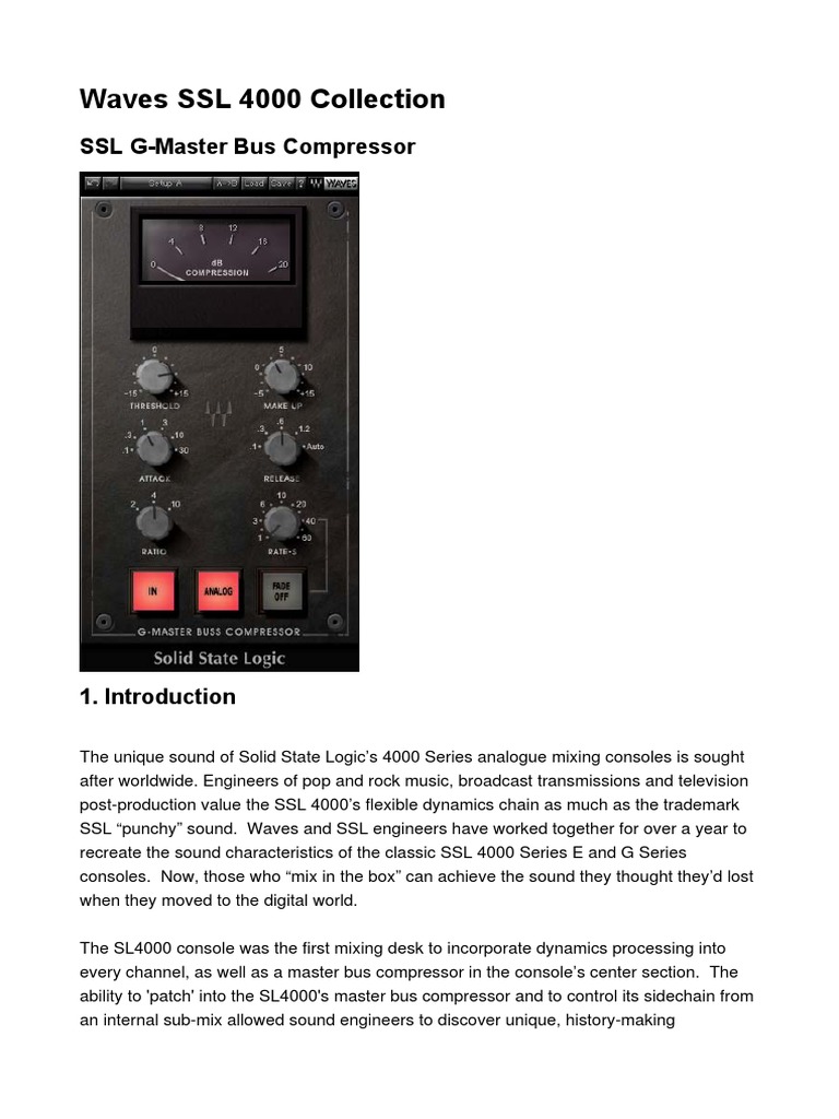 Waves SSL 4000 Collection: SSL G-Master Bus Compressor | PDF | Signal ...