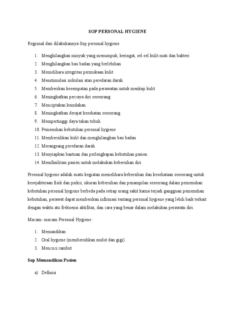 Sop Personal Hygiene | PDF