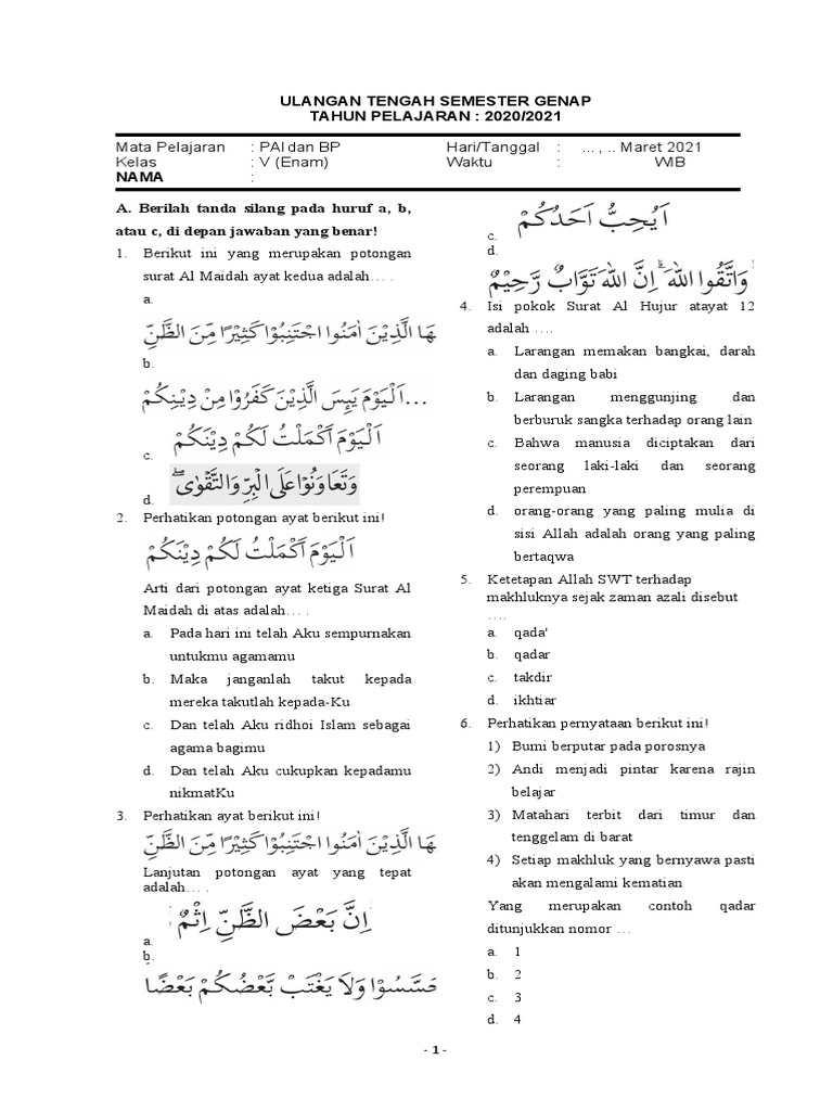 Uts Kelas 6 Semester 2 | PDF