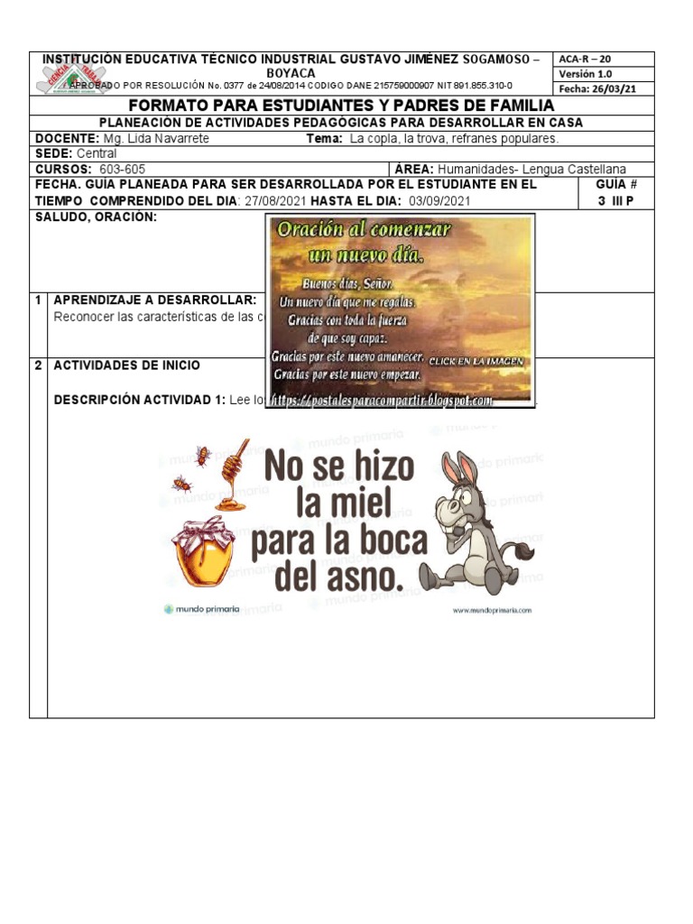 Trovas, coplas y refranes colombianos | PDF | Evaluación