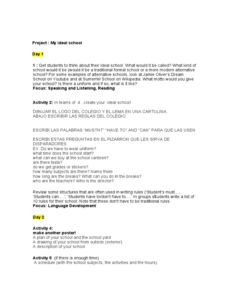 My Ideal School Project Overview | PDF | Self-Improvement