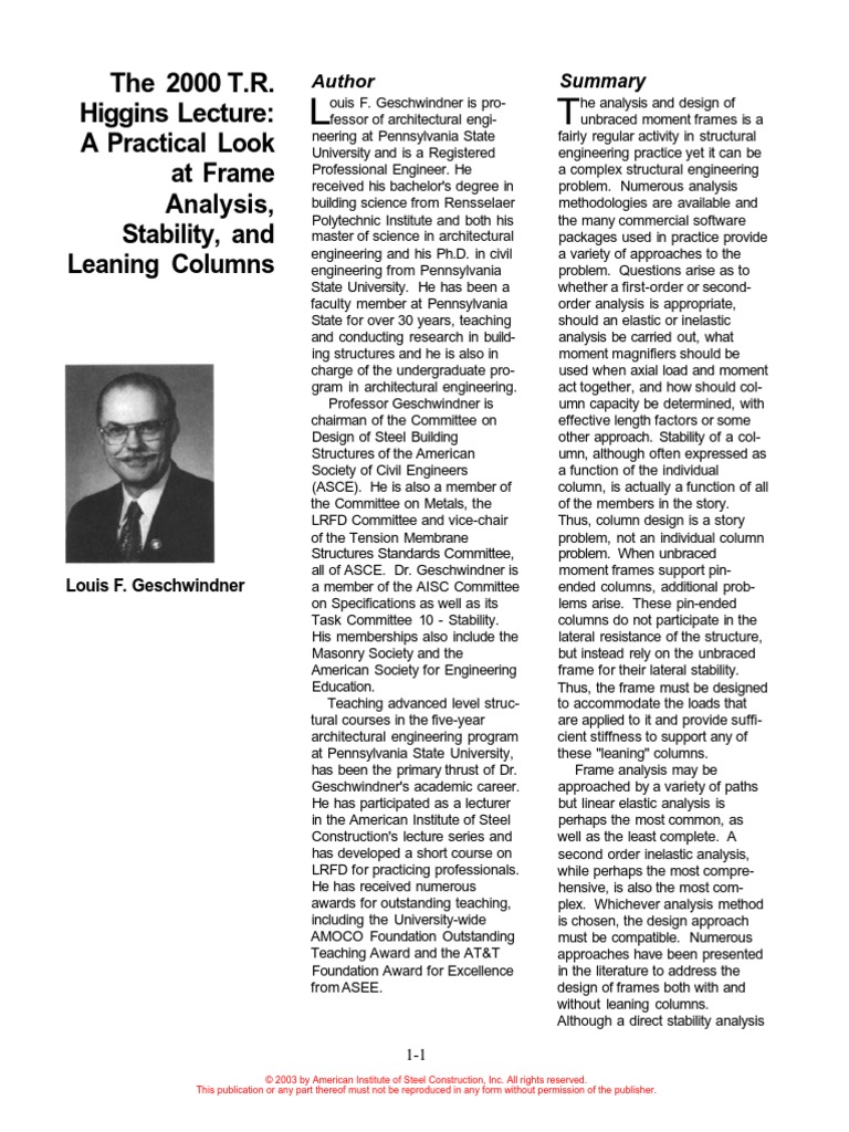 A Practical Look at Frame Analysis, Stability, and Leaning Columns ...