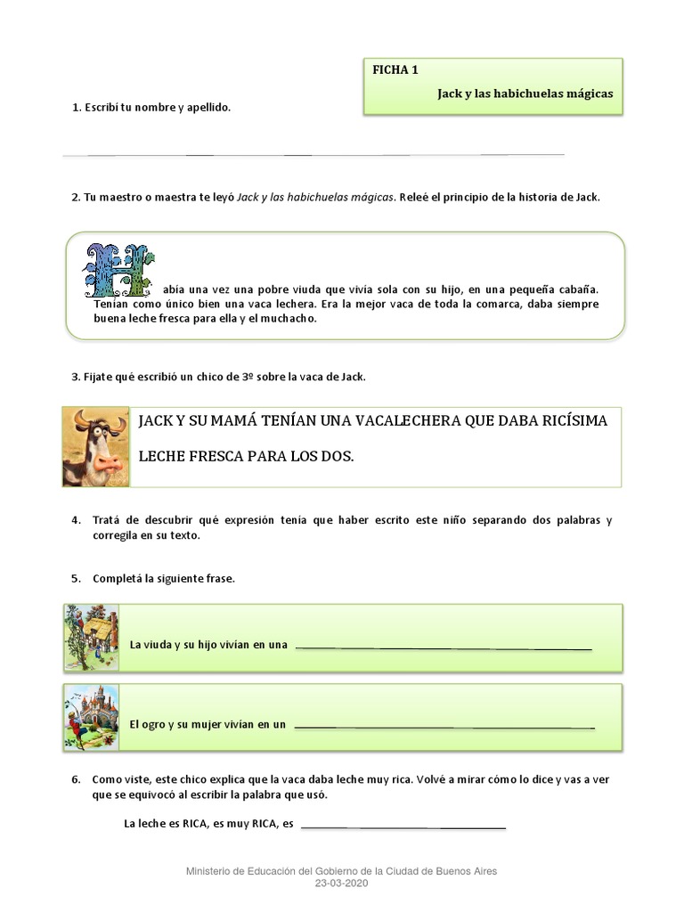 Fichas Estudiantes - Serie Jack y Las Habichuelas Mágicas | PDF | Jack ...