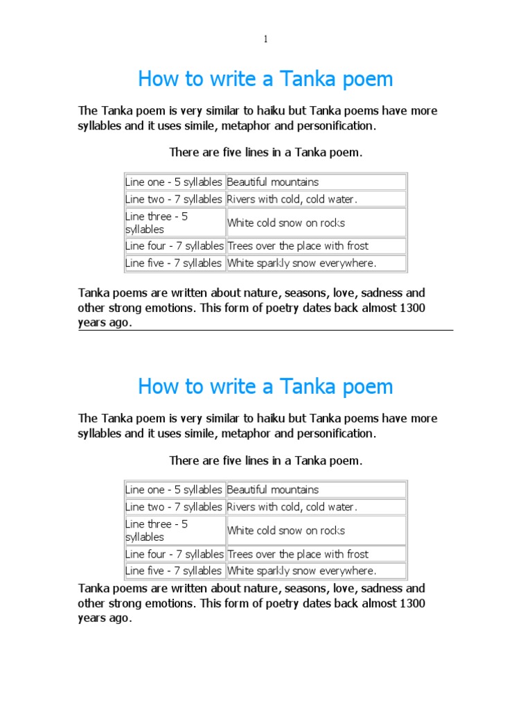 Writing Tanka Poems: A Guide | PDF | Poetry | Haiku