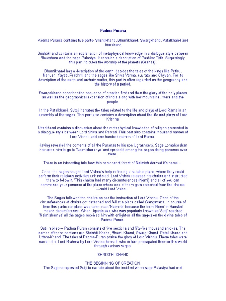 Overview of Padma Purana Sections | PDF