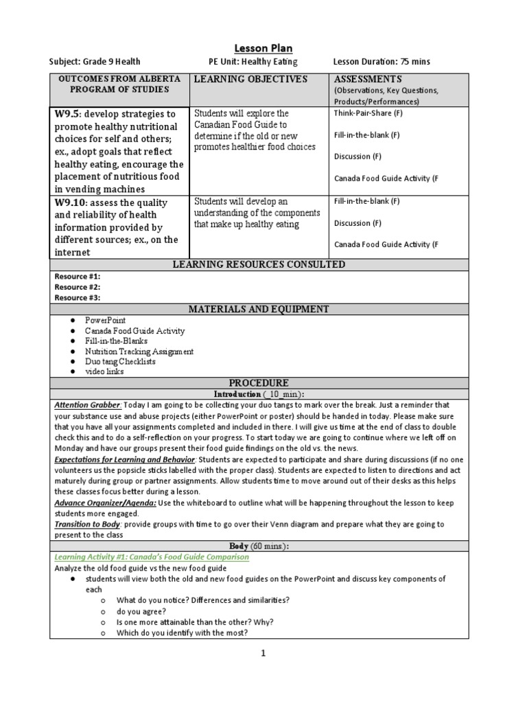 Healthy Eating Lesson 2 March 31 | PDF | Calorie | Nutrients