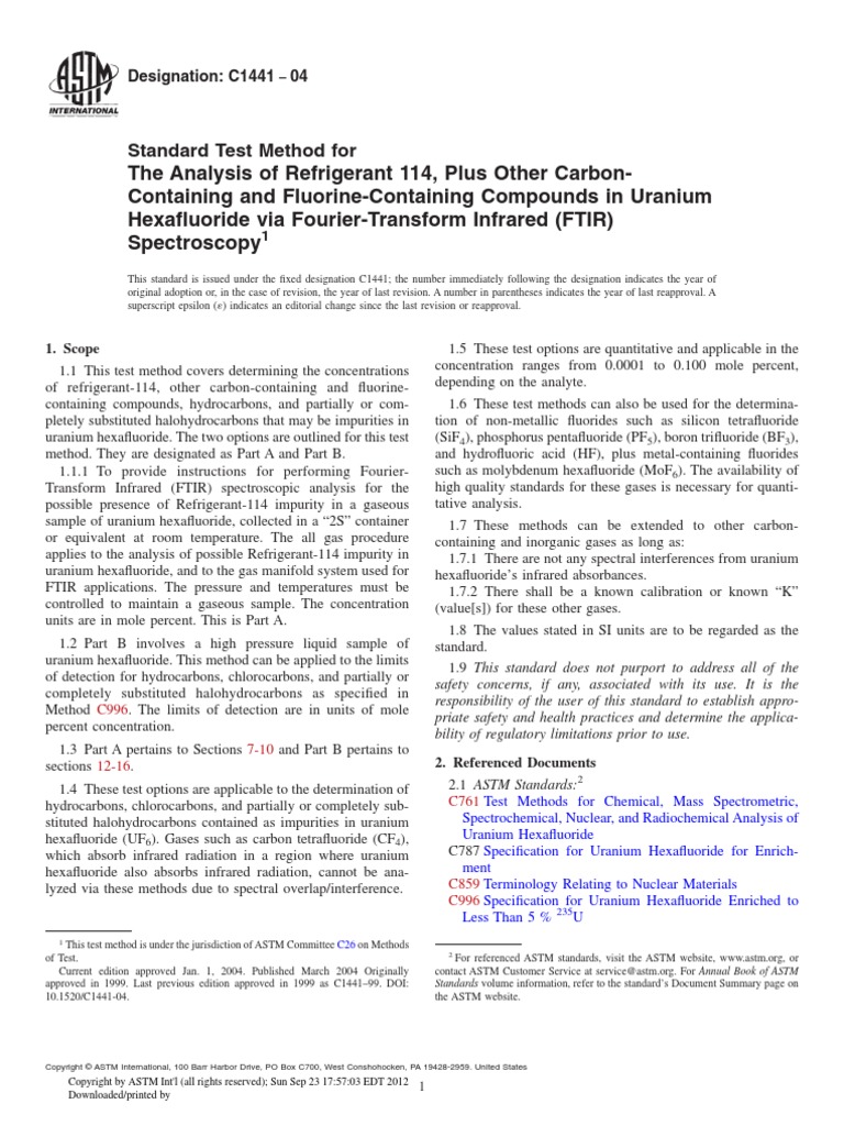 Astm 1441 - 04 | PDF | Infrared Spectroscopy | Gases