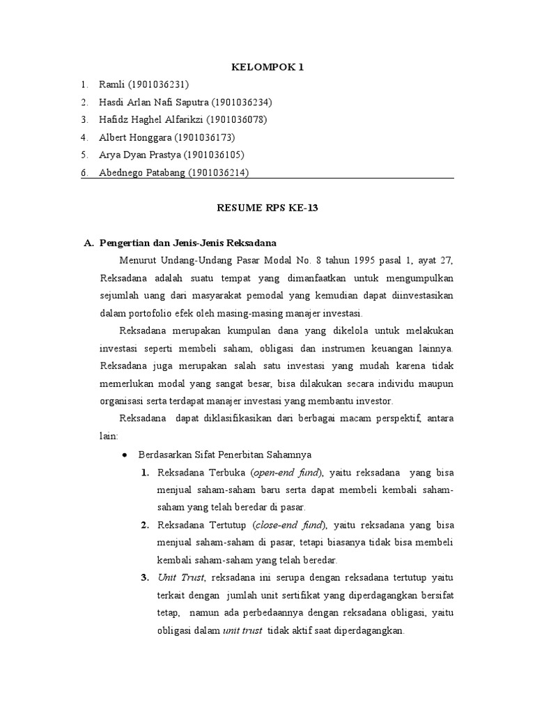 Resume RPS Ke-13 - Mnj. Inves & PM | PDF | Bisnis | Pengelolaan Keuangan & Uang